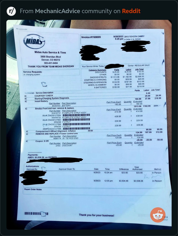 Woman gets $3,500 bill at Midas > General Discussion > AR15.COM