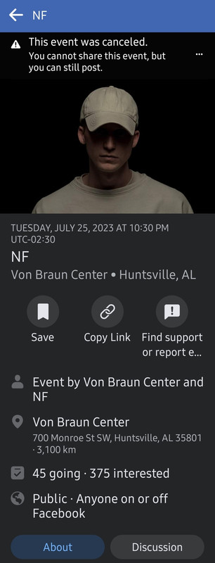 Nf concert starting? Wouldn’t he list his tour in his website? I can’t ...