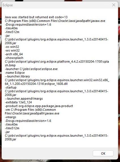Eclipse fails to launch.