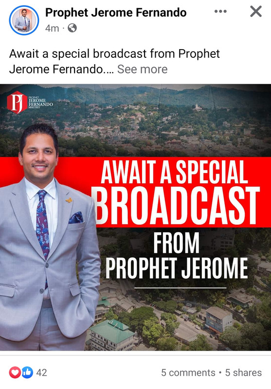 Prophet Jerom to address the Narion. Awaits broadcast | ElaKiri