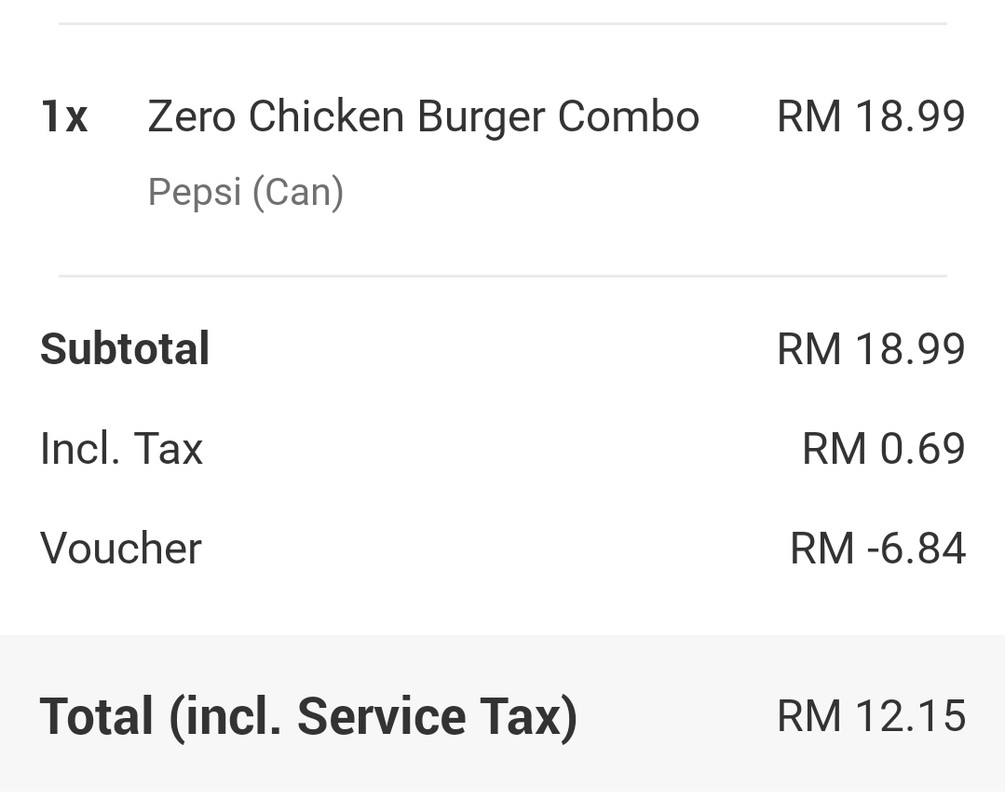 KfC zero chicken burger set for rm12 only