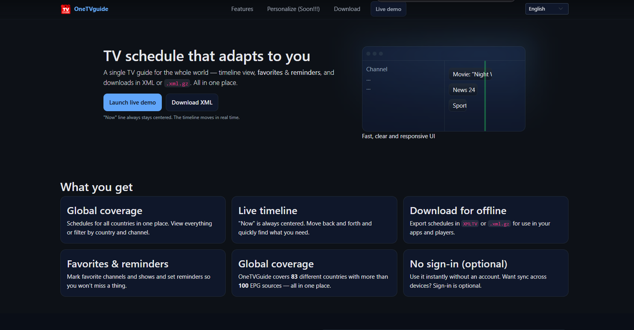 INFO - OneTVGuide — Free Global TV Guide (83 countries, 100+ sources) | Apps 'n' Scripts