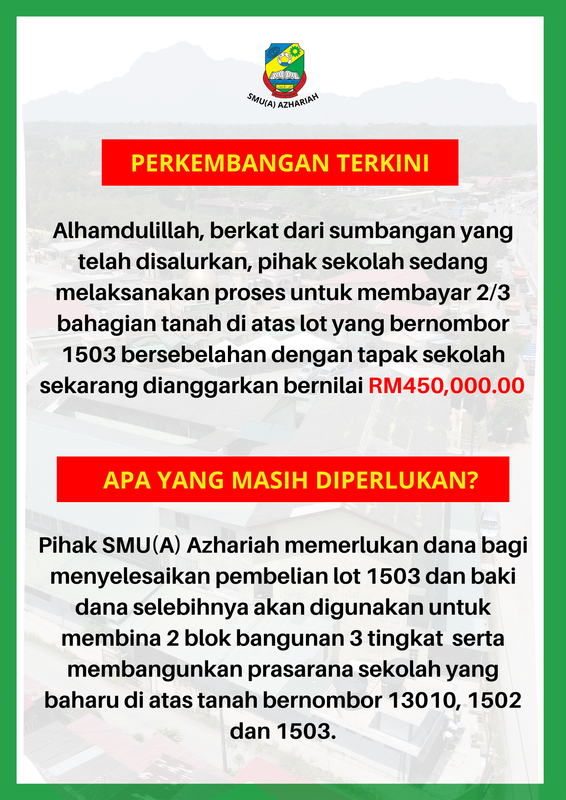 JOM BANTU SMU(A) AZHARIAH DENGAN SEDEKAH ANDA!
