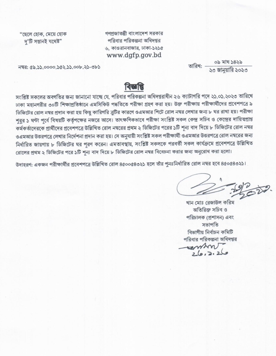 Directorate General of Family Planning DGFP Job Exam Result 2023 ...