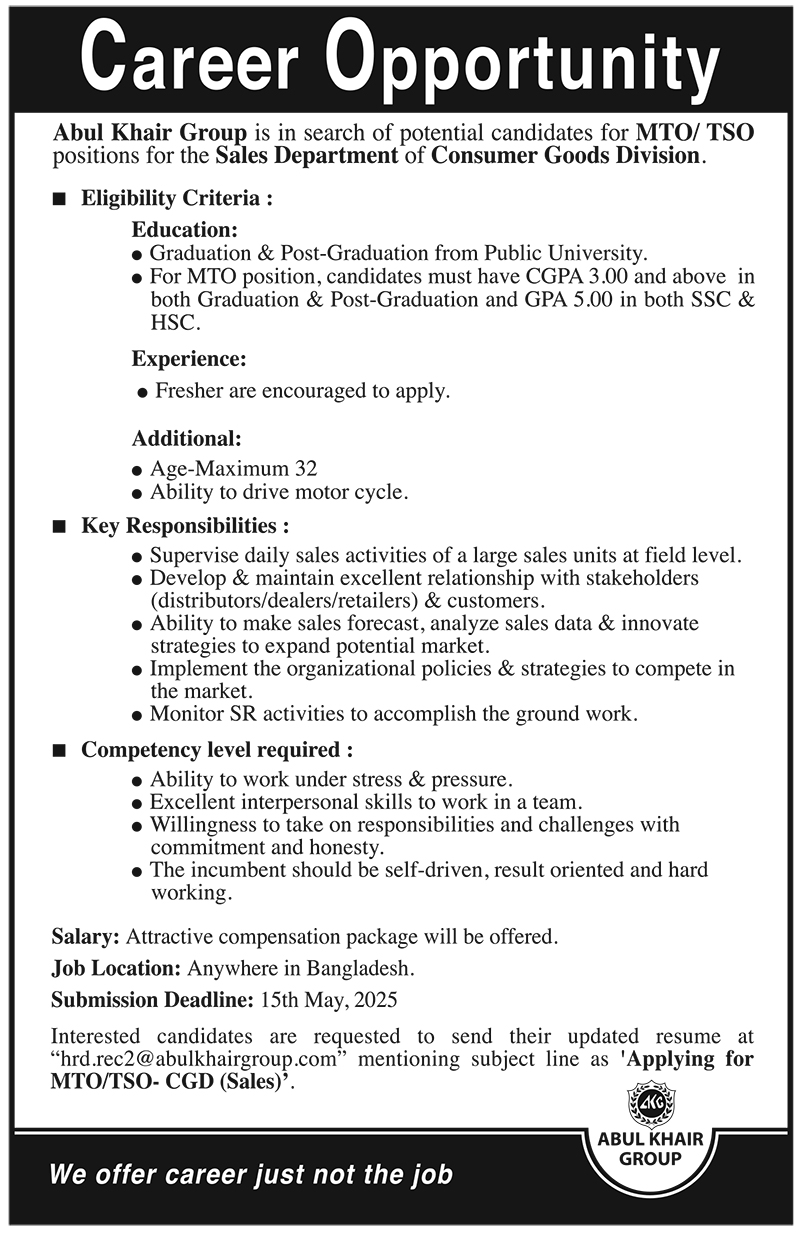 Abul Khair Group Job Circular 2025 - Career Scholarship