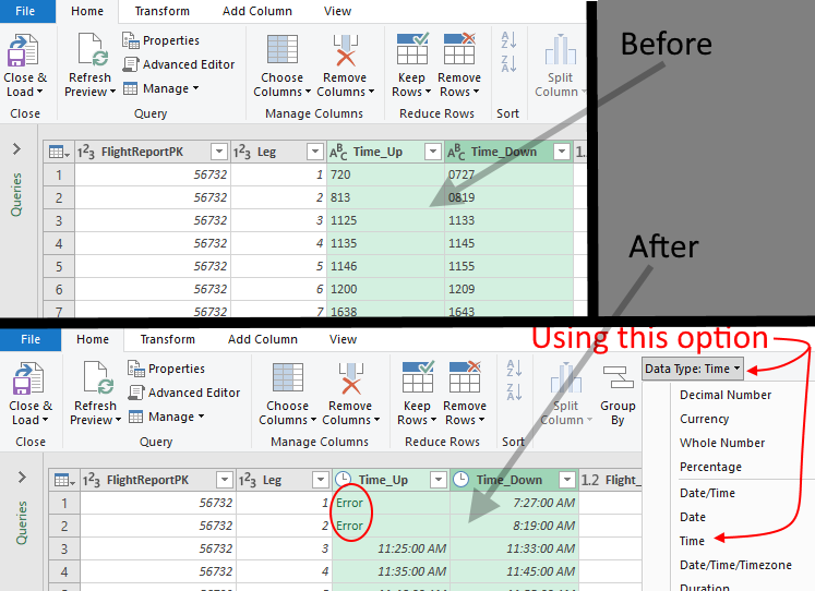 Power Query How Do I Convert 3 Or 4 Digit Numbers From A Csv To A Time Value R Excel