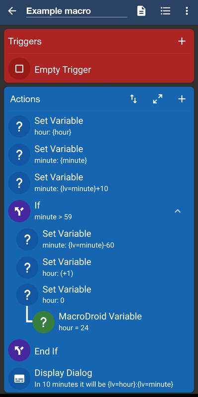 Dialog box with the time in 10 minutes : r/macrodroid