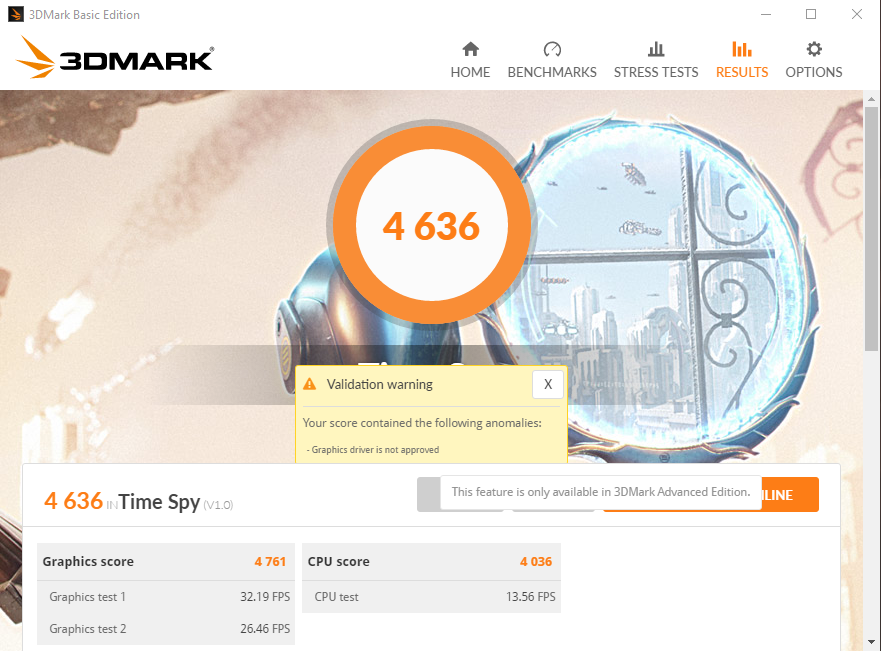 3dmark graphics driver is not approved - gaswcigar