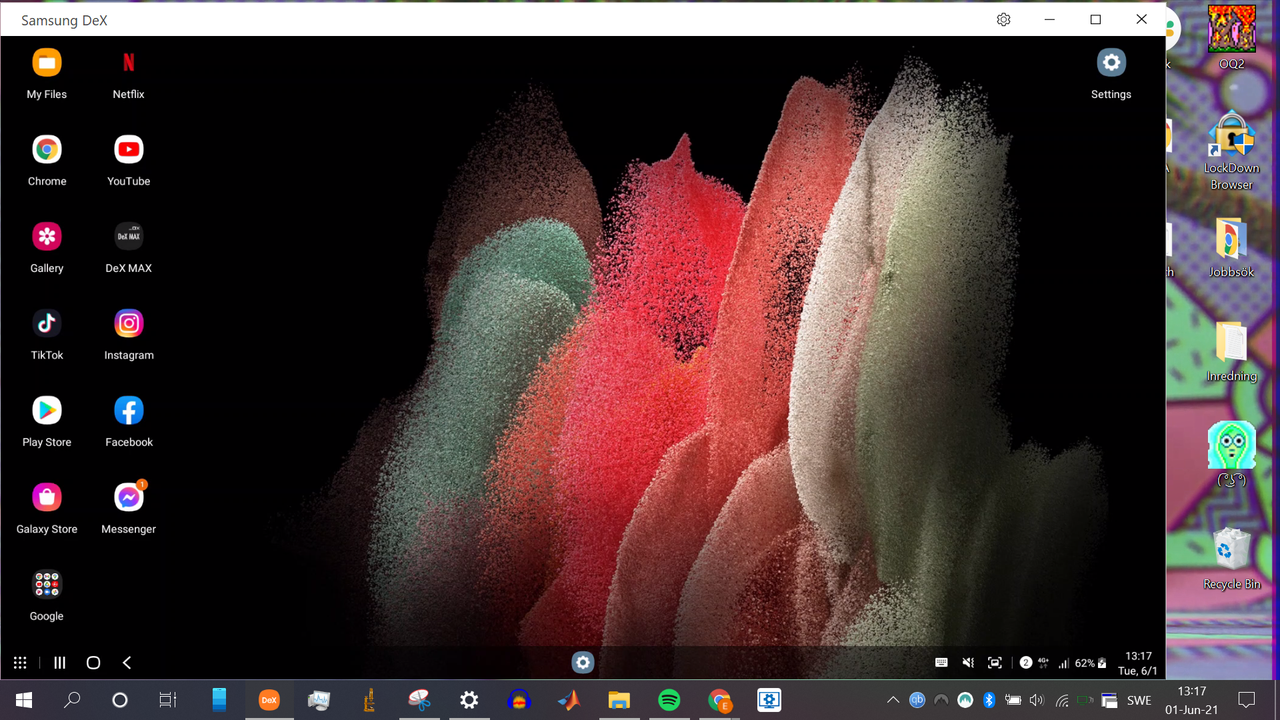 How do I make the Dex screen appear as a stretched window without ...