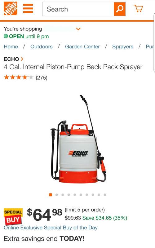 Home Depot: 4 Gal. Echo Sprayer | Lawn Care Forum