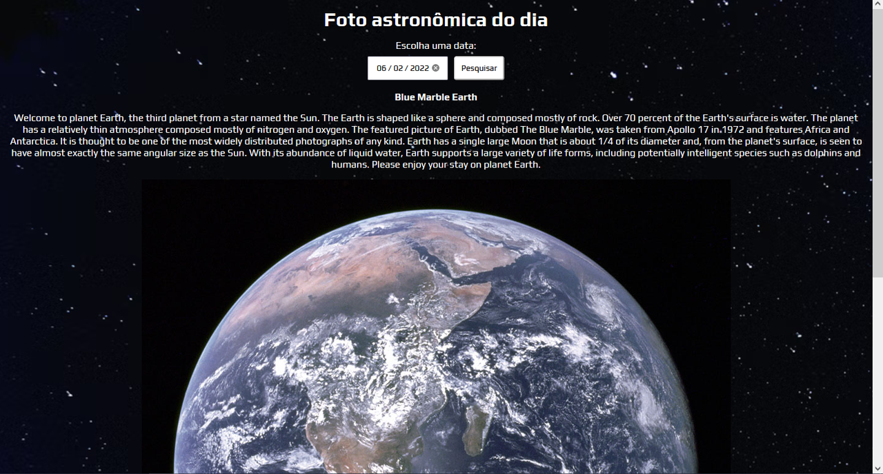 GitHub - cxavier6/apod-api: Foto astronômica do dia usando a API APOD da Nasa.