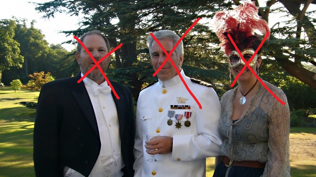 Harvey Weinstein Jeffrey Epstein Ghislane Maxwell in costumes with Xs ...