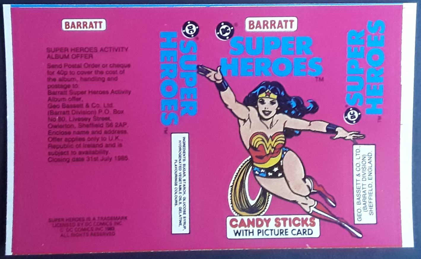 Bassett Super Heroes Candy Sticks uncut sheet Ww — Postimages