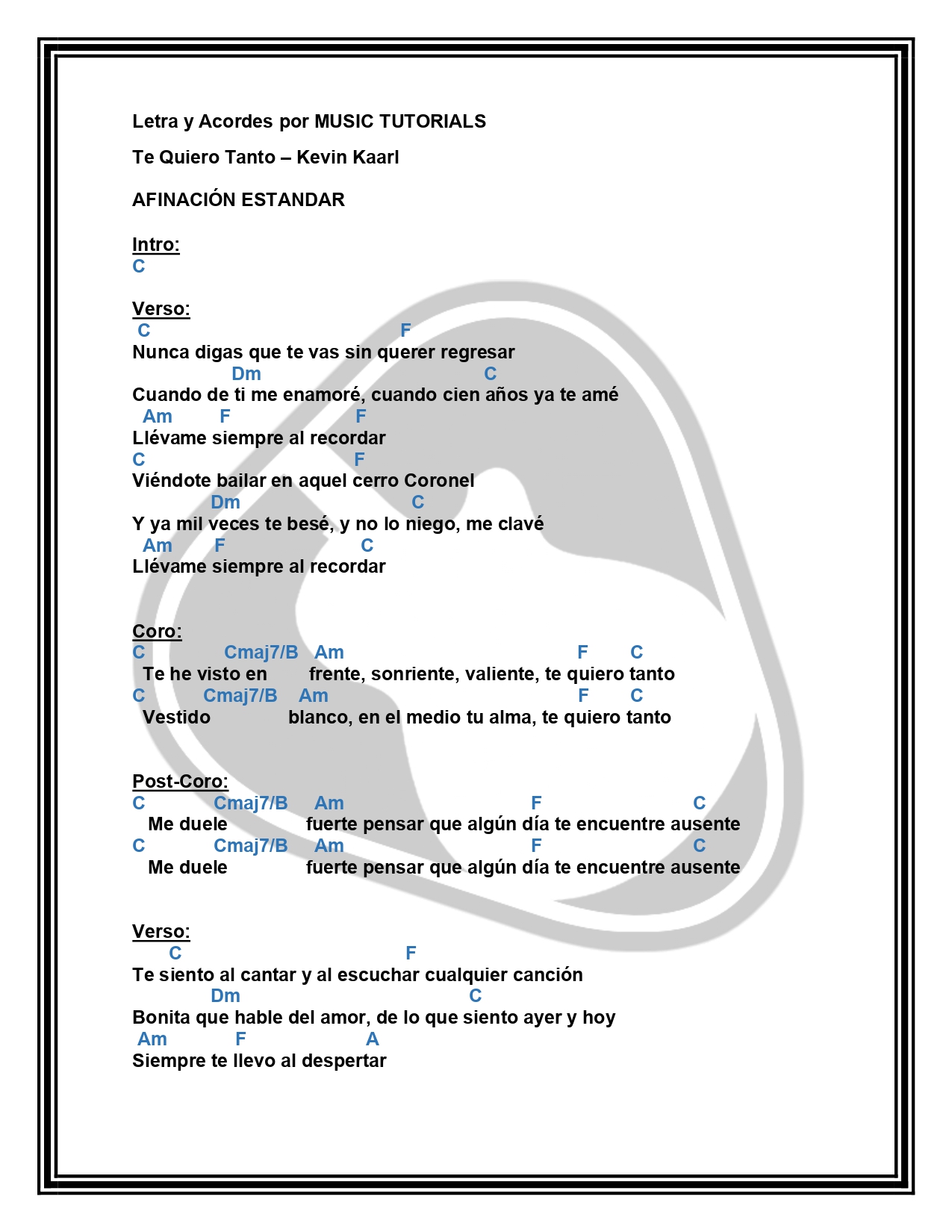 Te Quiero Tanto Kevin Kaarl Letra y Acordes by MUSICTUTORIALS page 0001 ...