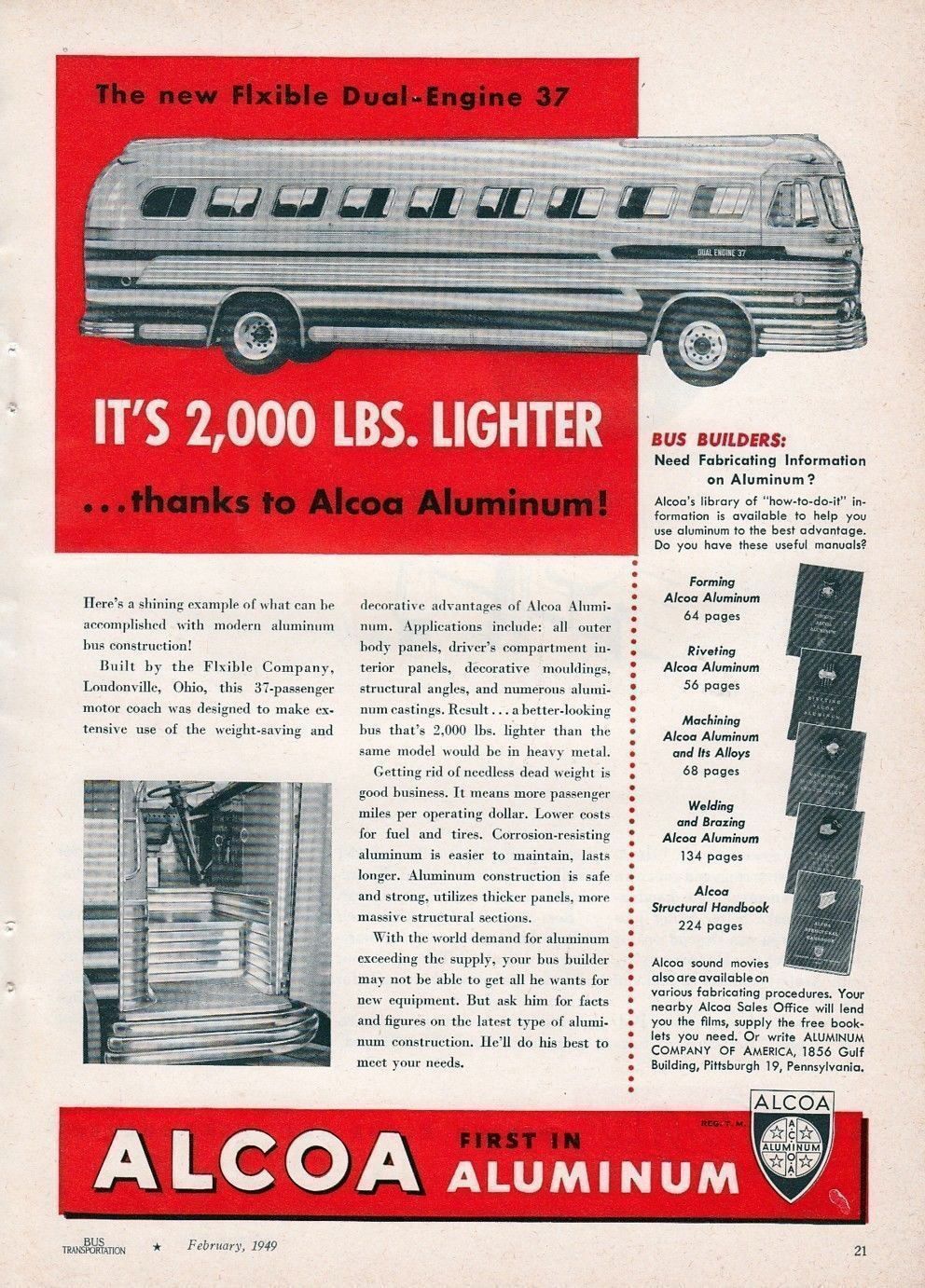 Flxible '49 37 C1 Dual Engine Alcoa Bus Transportation Feb '49 — Postimages