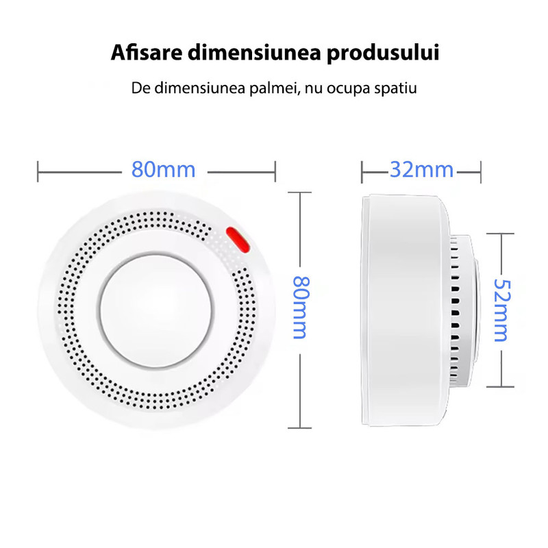 Alarma de fum Tuya WiFi, detector de fum de incendiu, 85dB, raza de ...