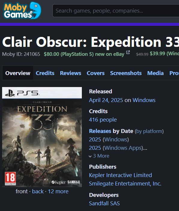 Expedition 33 has 400+ People in The Credits | NeoGAF