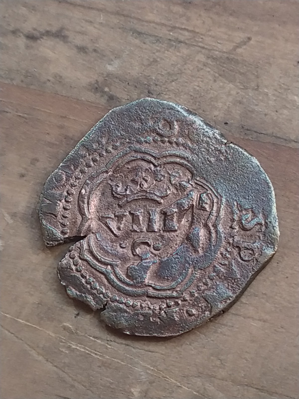 4 Maravedíes de Felipe III, ceca Cuenca, resellados a VIII maravedíes de 16