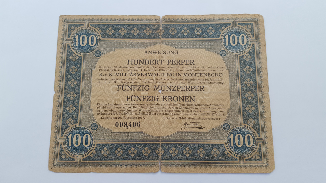 100 perpera 1917, la ocupación, PMG