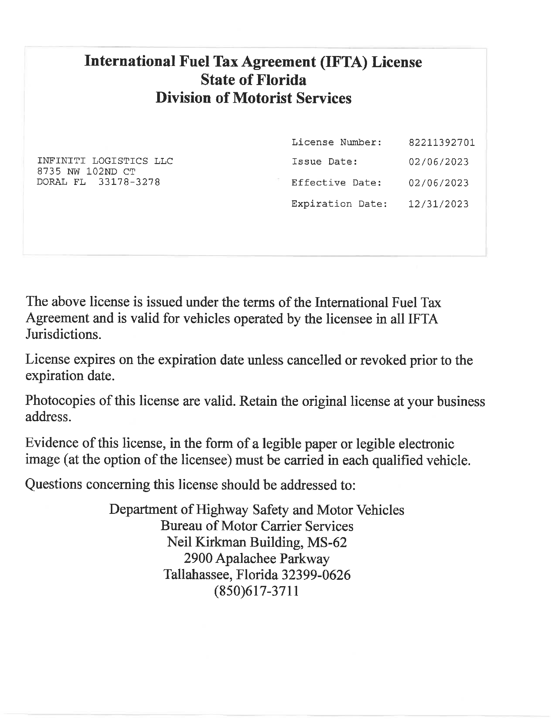 IFTA License 2023 — Postimages