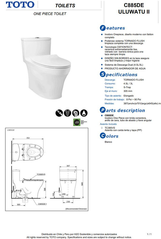 Inodoro una pieza alargado modelo Uluwatu II 1.18 GPD marca TOTO TOTO ...