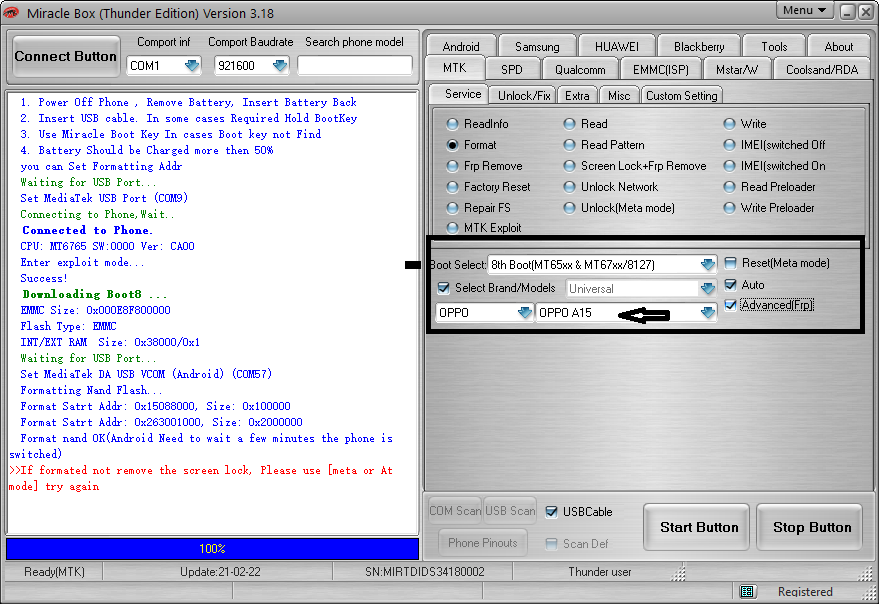 Oppo A15S CPH2179 Remove Lock Frp & Read Flash Success In Boot Mode ...