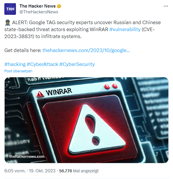 Warning: WinRAR vulnerability CVE-2023-38831 is exploited by Chinese and Russian hackers | Born ...