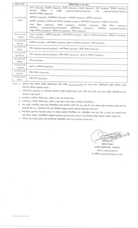 NU Masters Final Year Exam Routine 2024 - Jobs Test bd