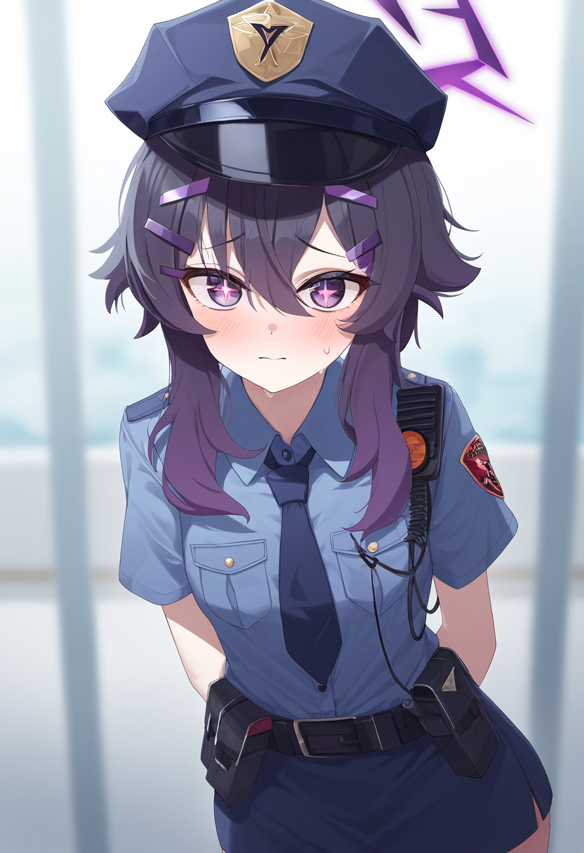 depth of field, 1girl, , haruka (blue archive), {{{{police uniform ...
