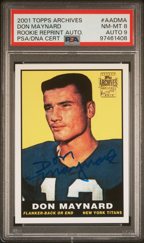 DON MAYNARD 2001 TOPPS ARCHIVES ROOKIE REPRINT AUTO SP JETS PSA 8 AUTO ...