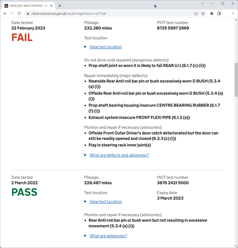 2023 02 23 10 15 20 MERCEDES BENZ SPRINTER Check MOT history – GOV UK ...