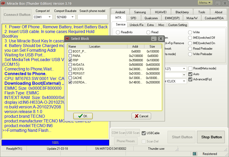 Tecno IN6 Lock & Frp Reset Success In Boot Mode With Miracle Thunder ...