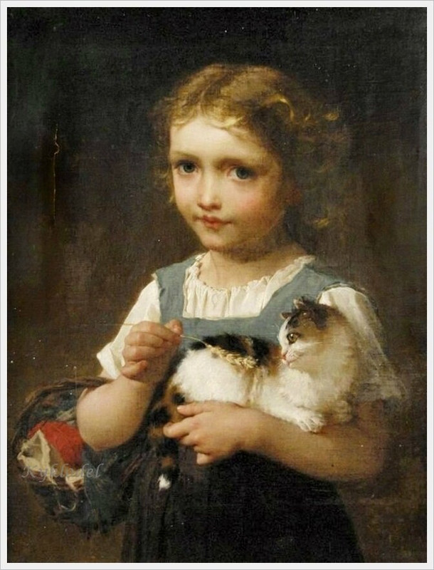 Emile Munier ( French 1840 1895) « Girl with kitten» 1878 — Postimages