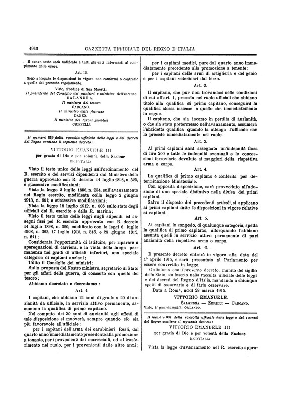 R S 339 del 1915 istituzione Primo Capitano 1 — Postimages