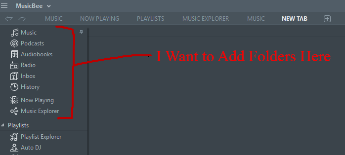 Is there a way to add additional top level folders in Music Bee?