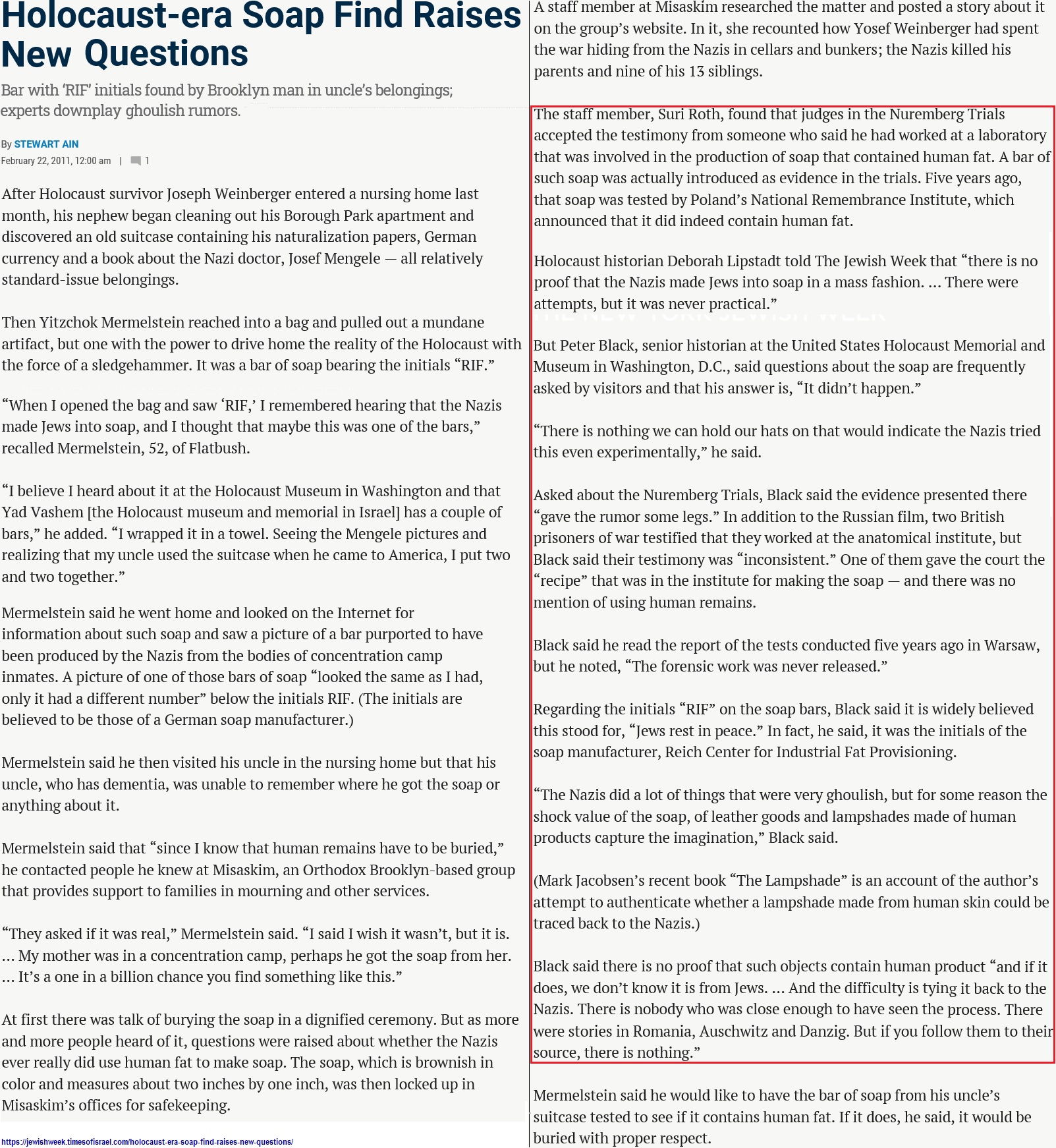 Holocaust The Jewish Week February 2011 Holocaust era Soap Find Raises ...