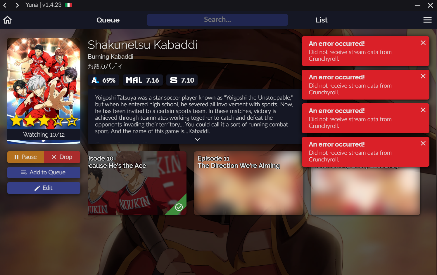 Critical bug, can't play any episode! · Issue #980 · beeequeue/yuna · GitHub