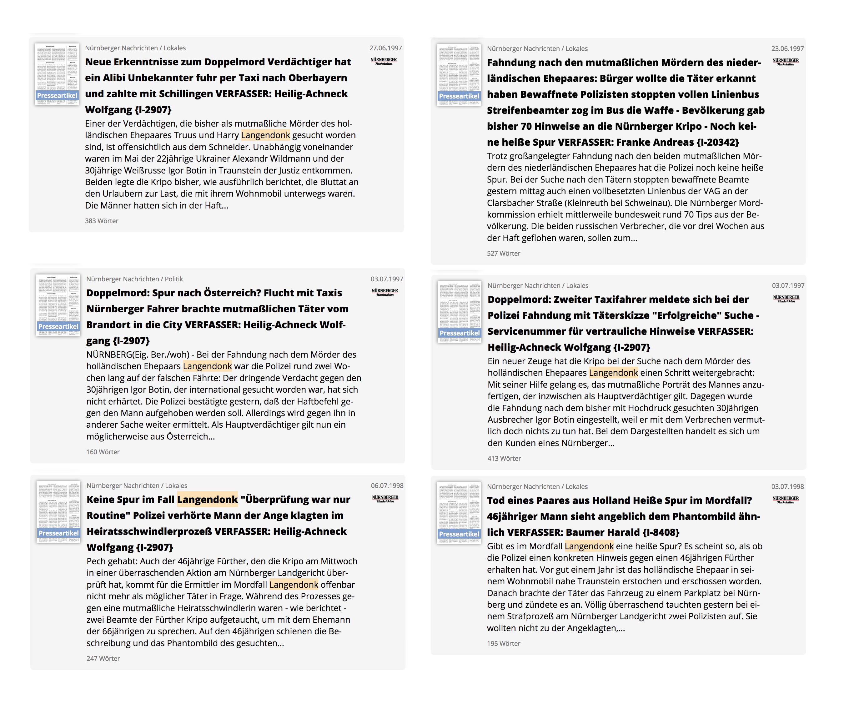 Mordfall Langendonk Zusammenstellung alte Artikel 1997 1998 — Postimages