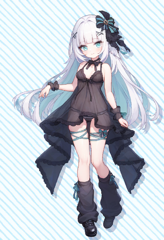 1girl, striped background, aqua eyes, long hair, hime cut, white hair, short ban s 735604950 ...