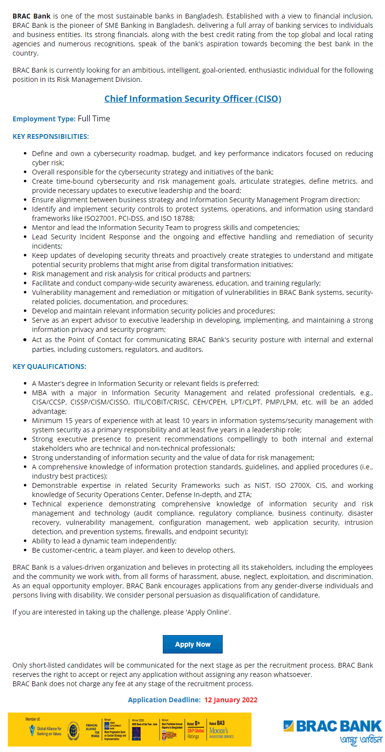 BRAC Bank Job Circular Apply Online 2023 www.bracbank.com