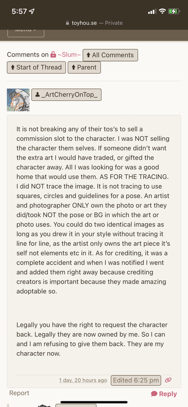 Beware: ArtCherryOnTop; thief & ToS violations on Toyhouse