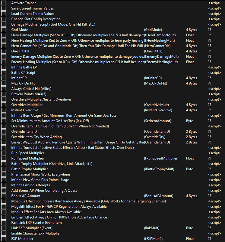 trails of cold steel ii table options 1 — Postimages