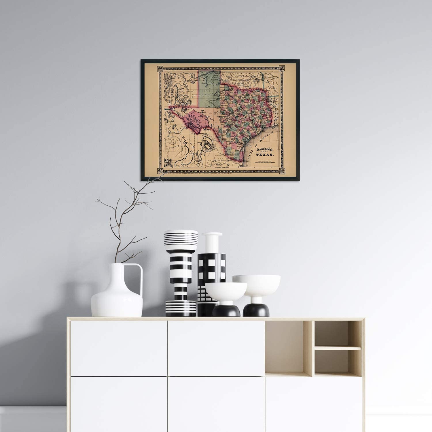1866 Texas Map Poster - Vintage Schonberg's Map of Texas Wall Art Decor ...