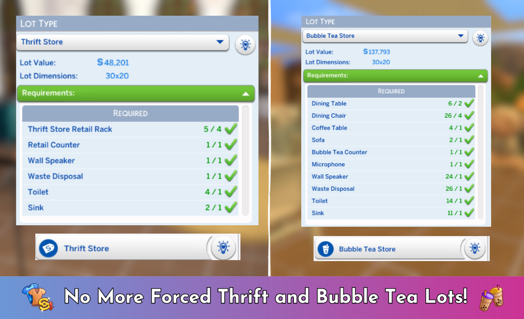 Separated ThrifTea Lot Types - The Sims 4 Mods - CurseForge