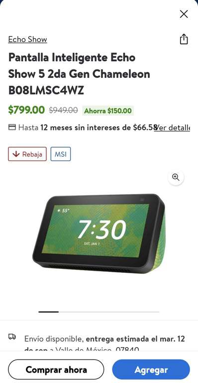 Walmart. Pantalla inteligente Echo Show 5 2da Gen