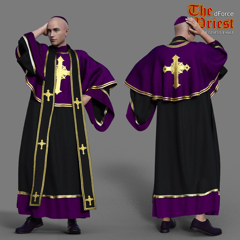 (LOTS OF POINTS) For DForce Priest For G8M - Free Daz 3D Models