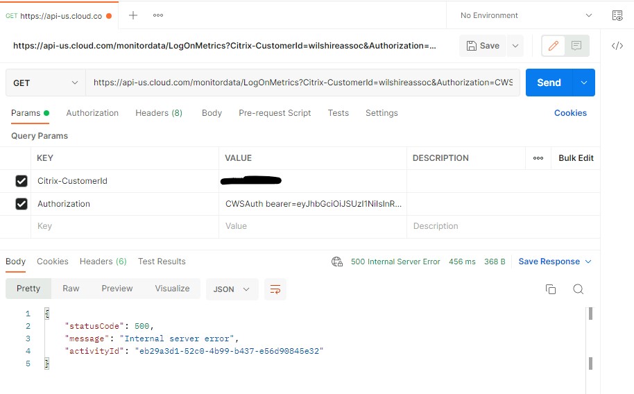 Interval Server Error 500 - General Support for the APIs Site - Citrix ...