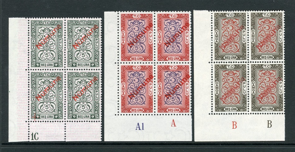 Turchia reddito fiscale beş (5) campione lira ""numero"", blocchi di 4