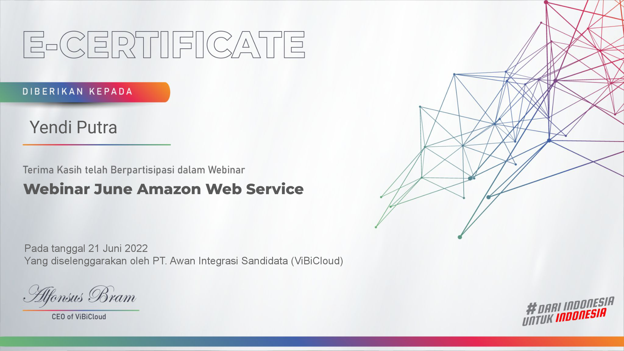 Certificate Webinar AWS June 2022 Yendi Putra — Postimages