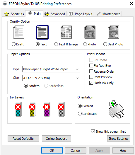 I got an old printer from my friend. There's a "black ink only" option ...